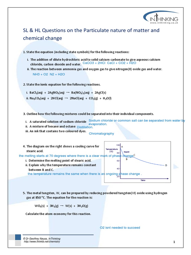 1.1.questions On Particulate Nature of Matter and Chemical Change | PDF