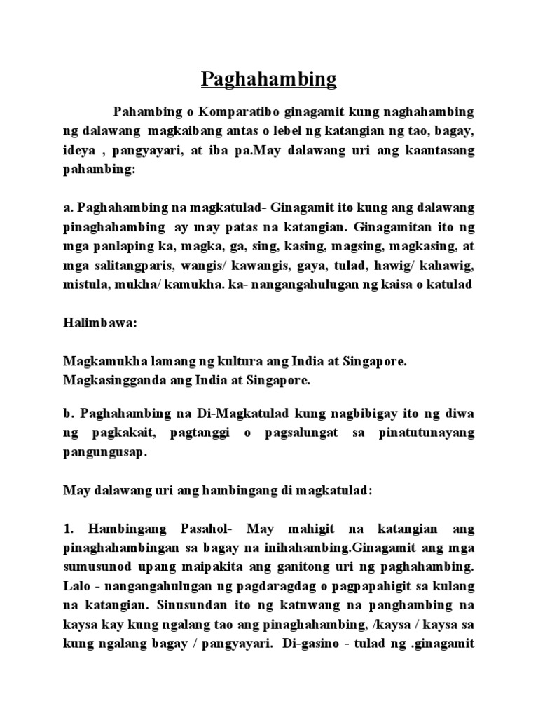 Dalawang Uri NG Paghahambing | PDF Dalawang Uri NG Paghahambing | PDF
