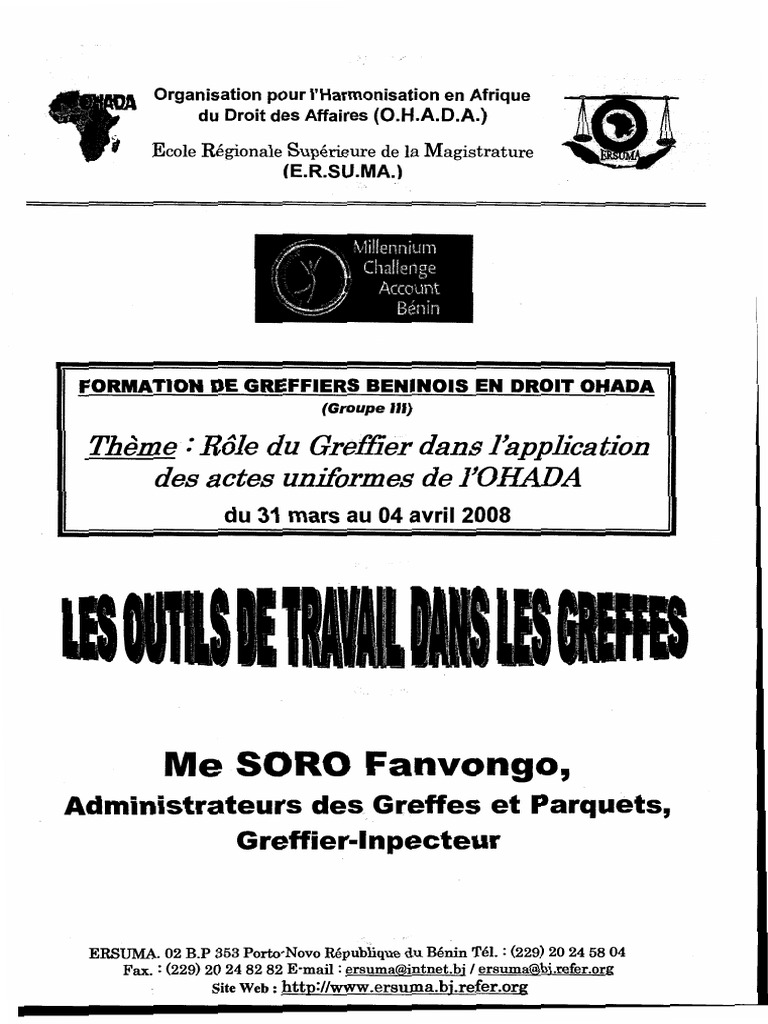 Rôle du Greffier dans l'OHADA | PDF | Fichier informatique | Greffier