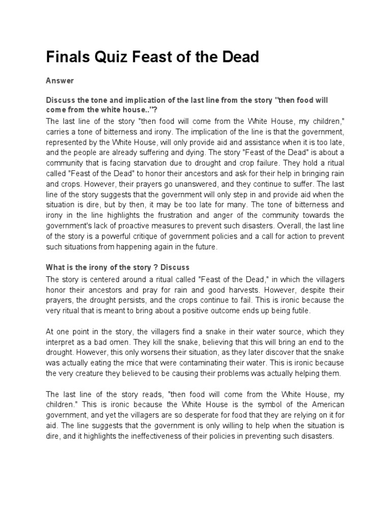 Finals Quiz Feast of The Dead | PDF
