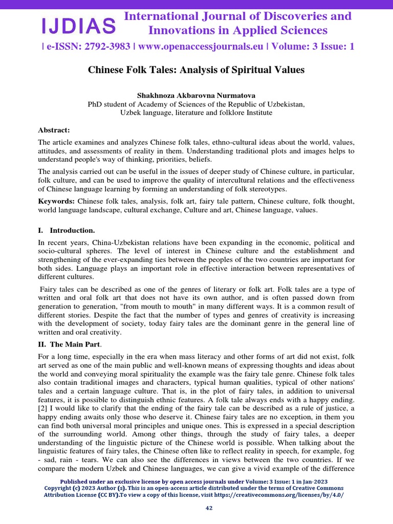 Chinese Folk Tales: Analysis of Spiritual Values | PDF