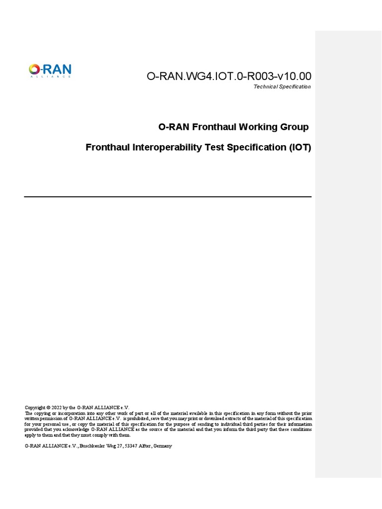 O-RAN WG4 IOT 0-R003-v10 00 | PDF