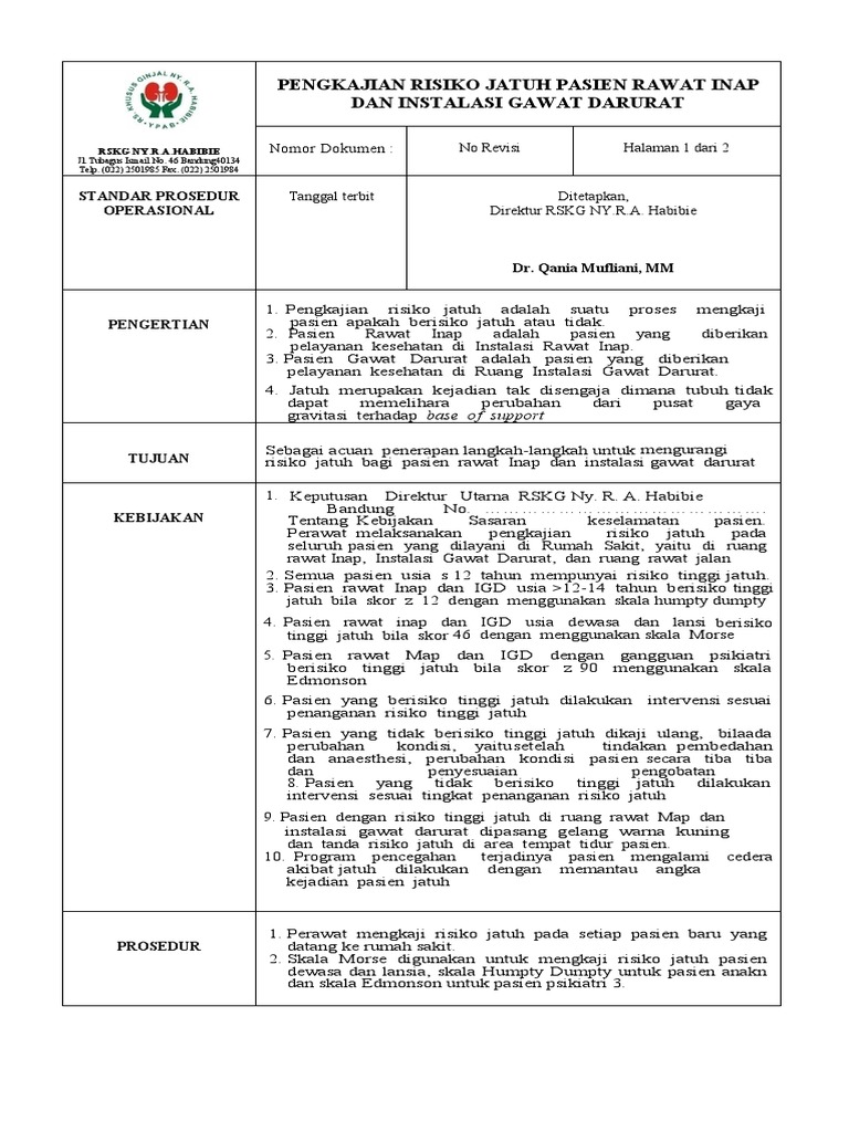 Sop Resiko Jatuh Pasien Di Ranap Dan Igd | PDF