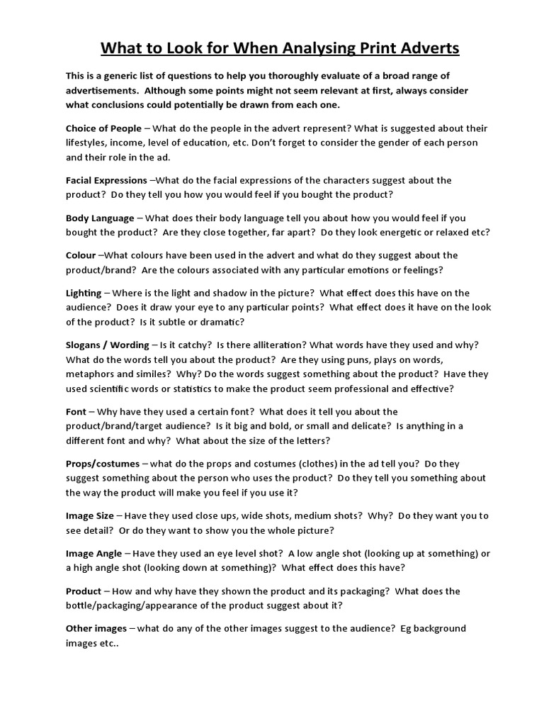 Analyzing Print Advertisements Effectively | PDF | Advertising | Brand