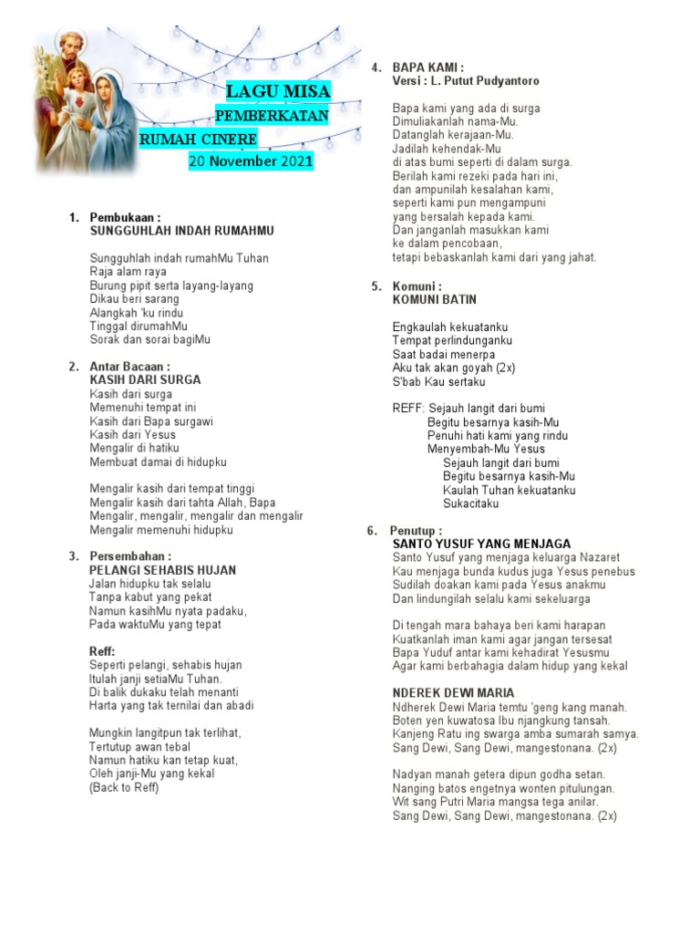 List Lagu Misa Pemberkatan Rumah | PDF | Agama & Spiritualitas