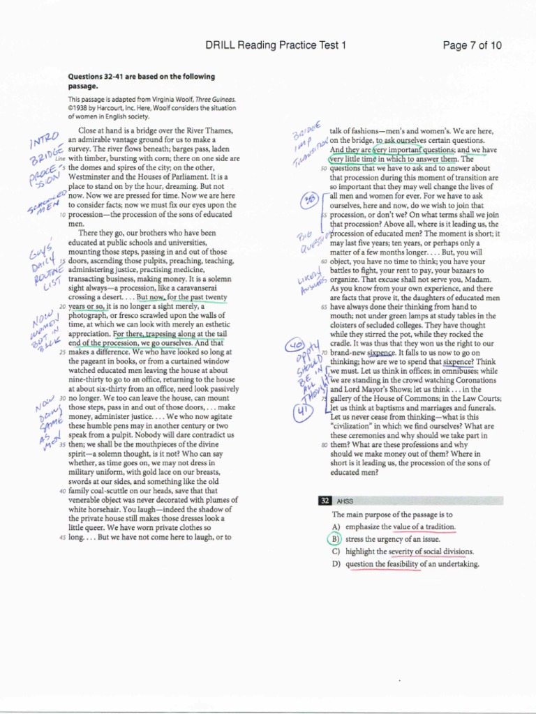 SOLUTIONS New SAT Reading Passage 4 T1 Drill | PDF