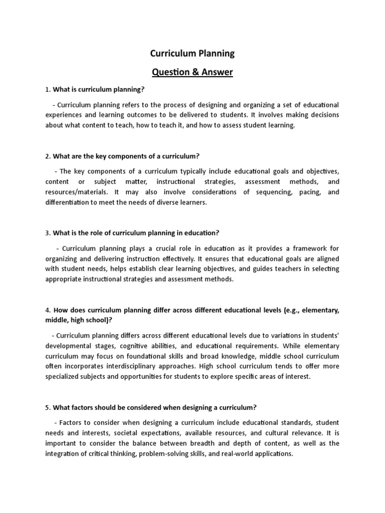 Curriculum Plannin Question&Answer | PDF | Curriculum | Differentiated ...