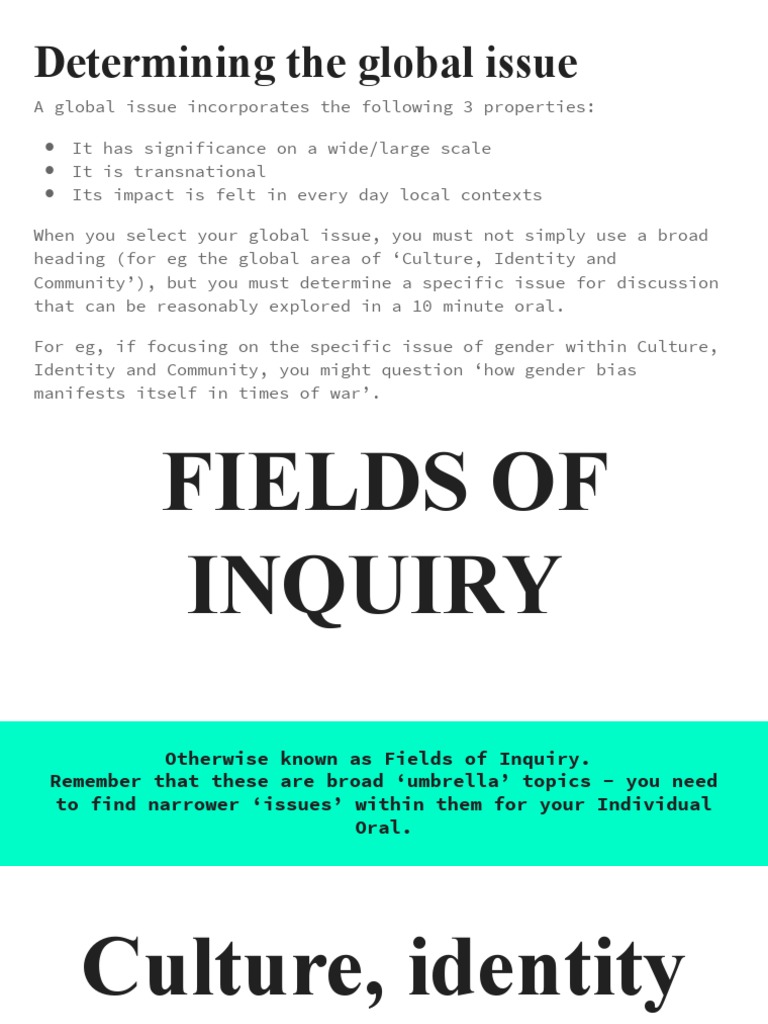 Fields of Inquiry Global Issues 1 | PDF