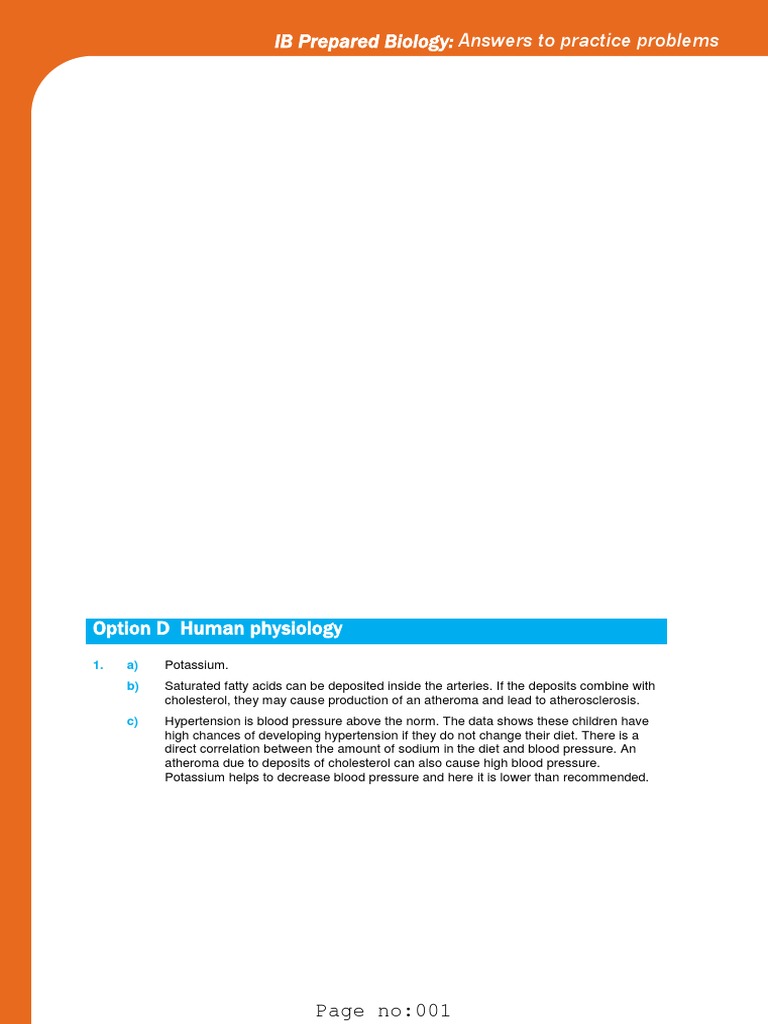 IB Diploma Biology Option D Human Physiology Answers To Practice ...