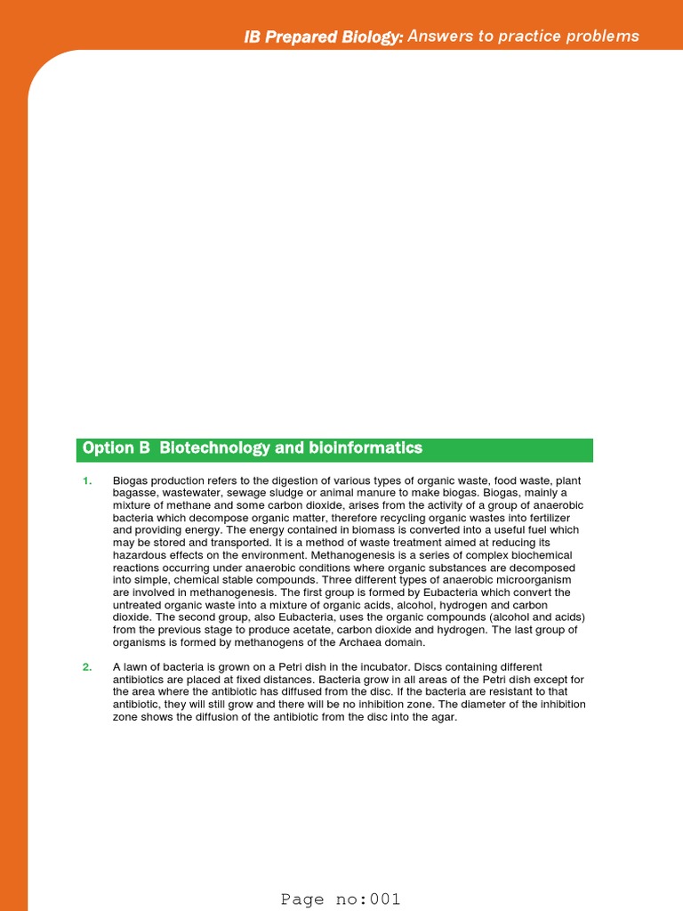 IB Diploma Biology Option B Biotechnology and Bioinformatics Answers To ...