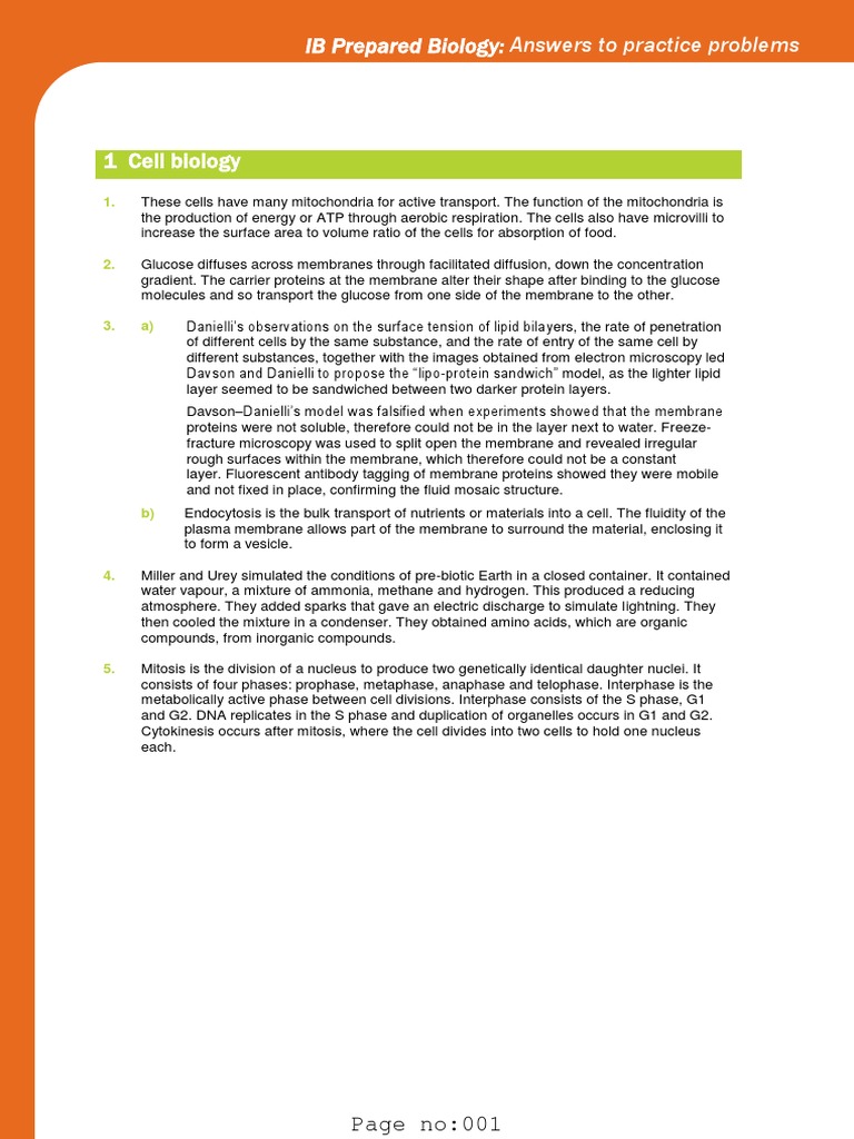 IB Biology Practice Problem Solutions | PDF | Cell Membrane | Cell ...