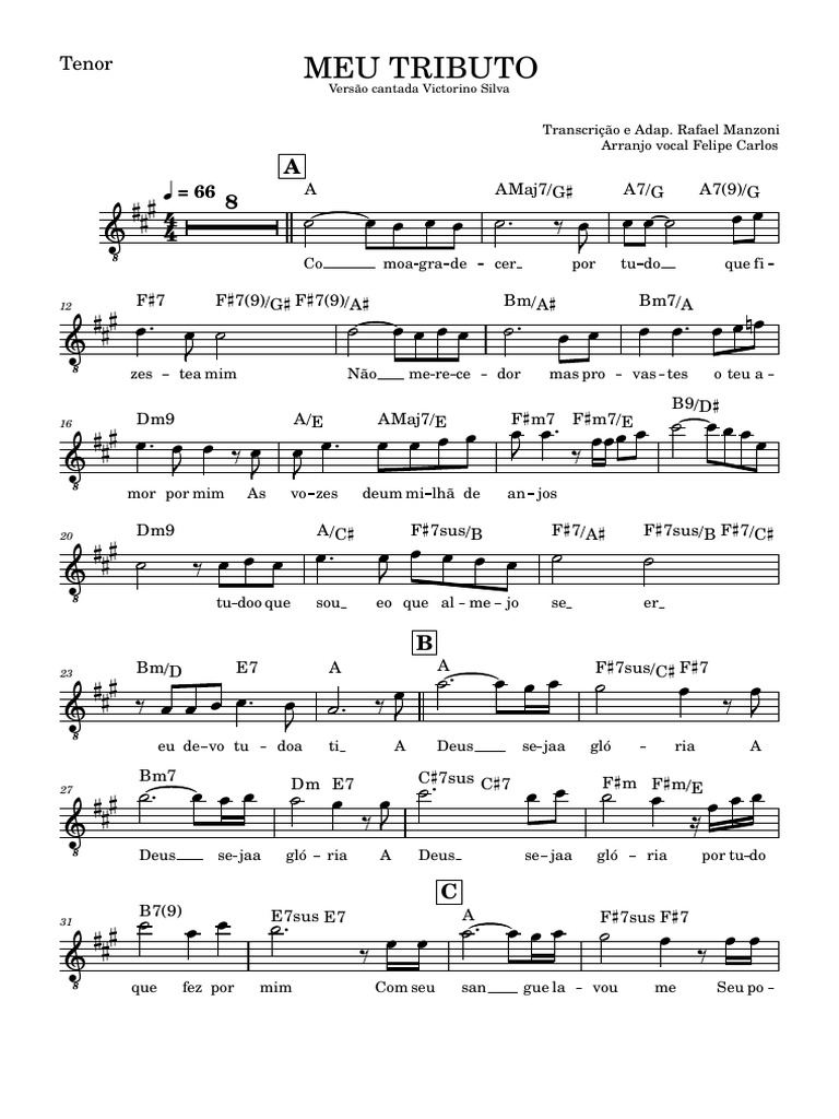 MEU - TRIBUTO - Versão - Cantada - Victorino - Silva - MSCZ Lá Maior-Tenor | Download grátis PDF ...