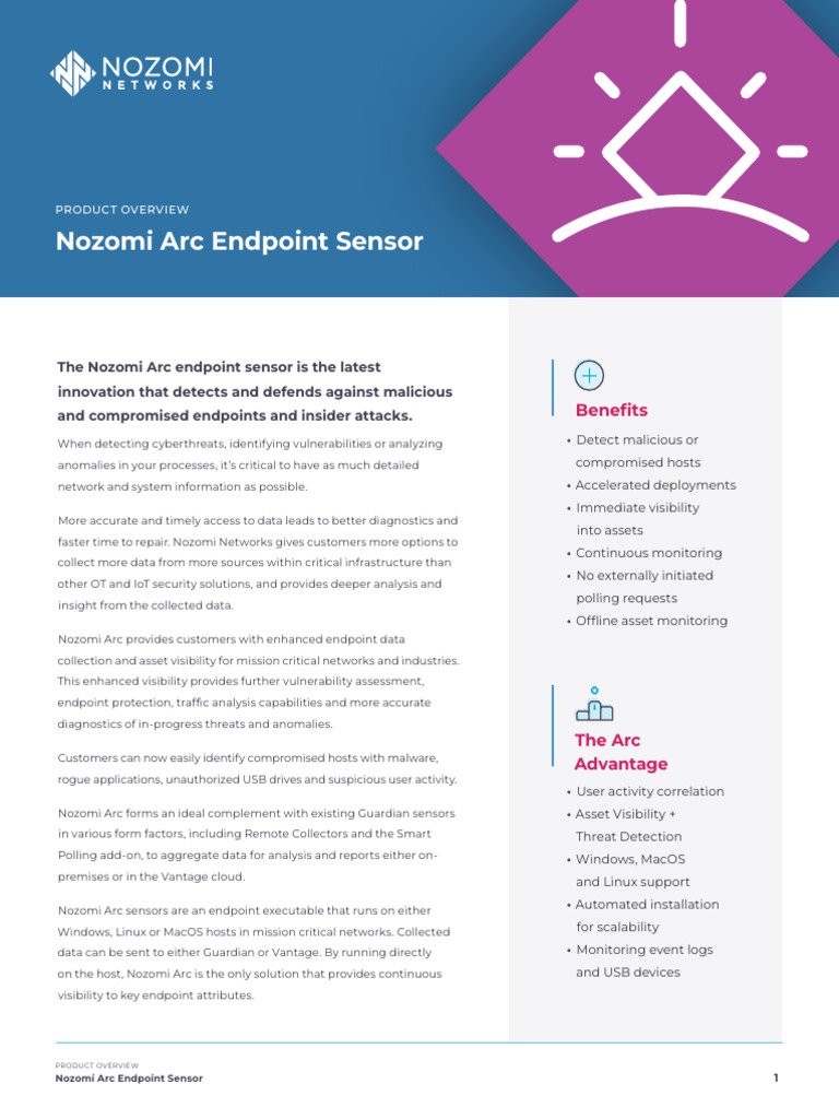 Nozomi Arc Endpoint Sensor Overview | PDF