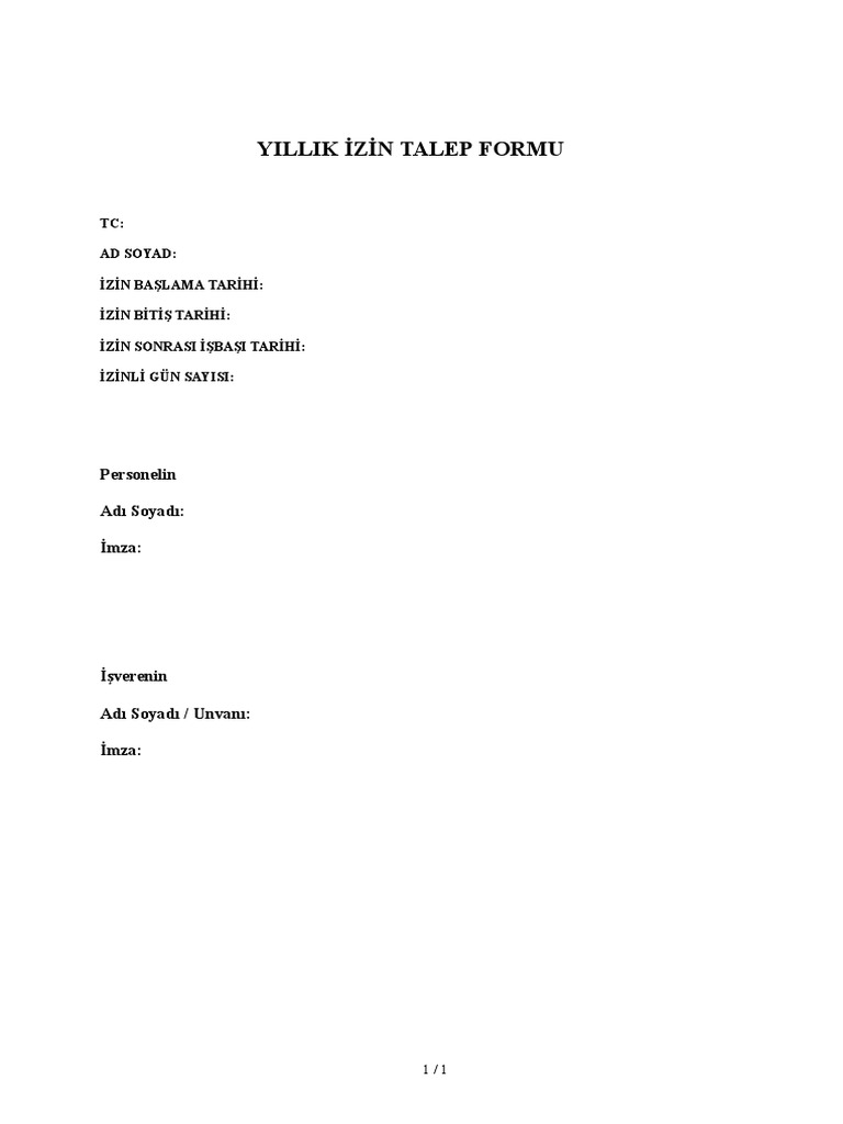 Yıllık İzin Formu - Docx Adlı Dosyanın Kopyası | PDF
