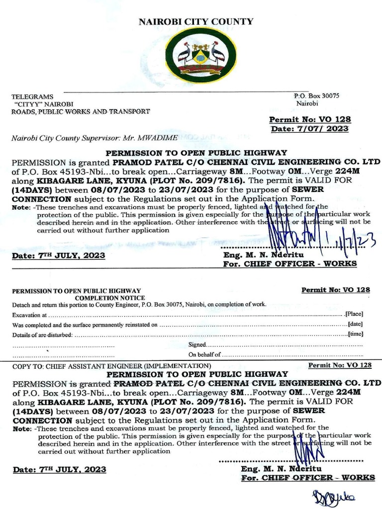 Permission To Open Public Highway | PDF