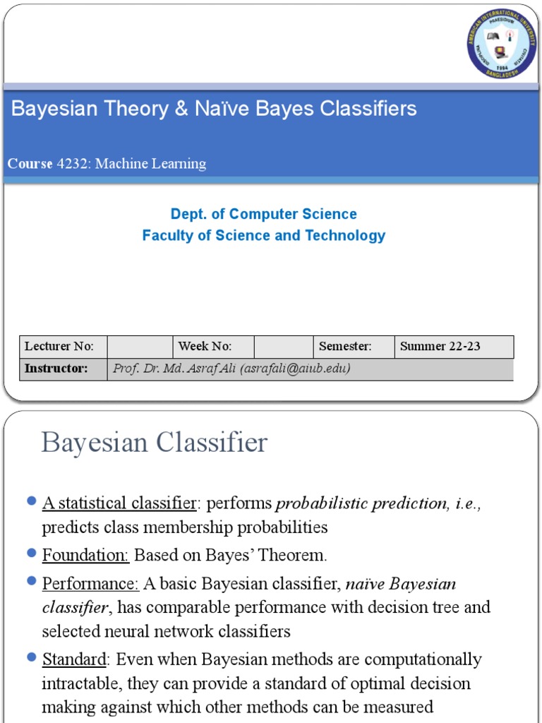 Lecture Slide 03 Bayesian Classifier Summer 2023 Pdf