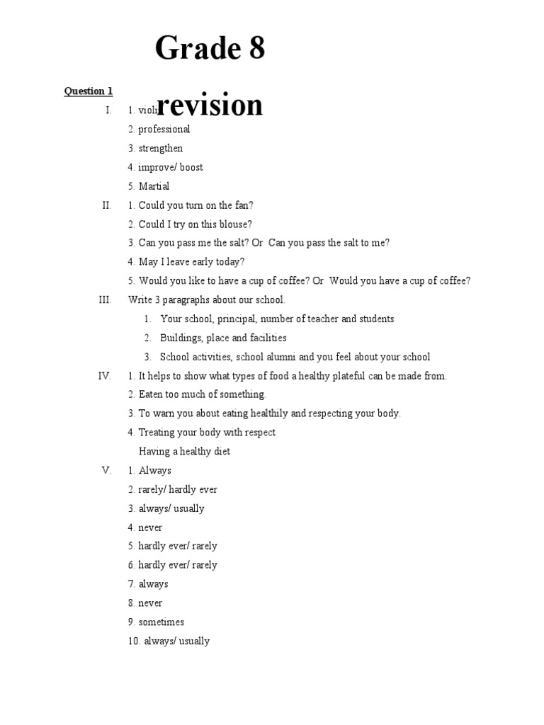 Grade 8 Revision | PDF
