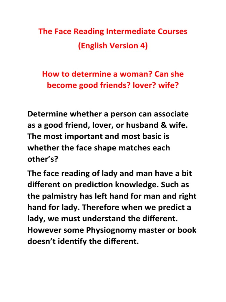 The Face Reading Intermediate Courses EV No. 4 How To Understand A ...