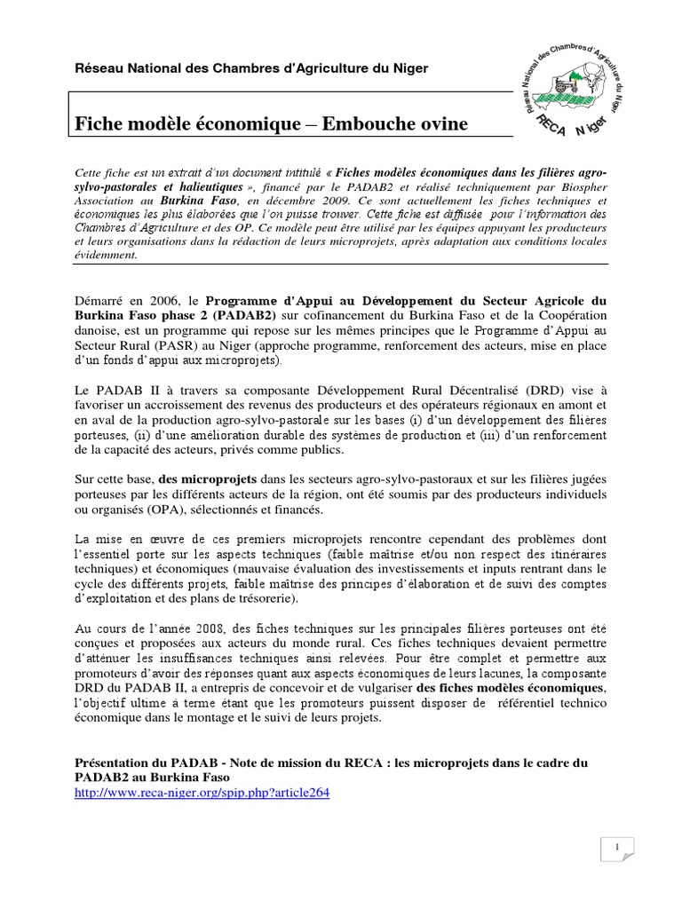 RECA FT Embouche Ovine PADAB2-2 | PDF