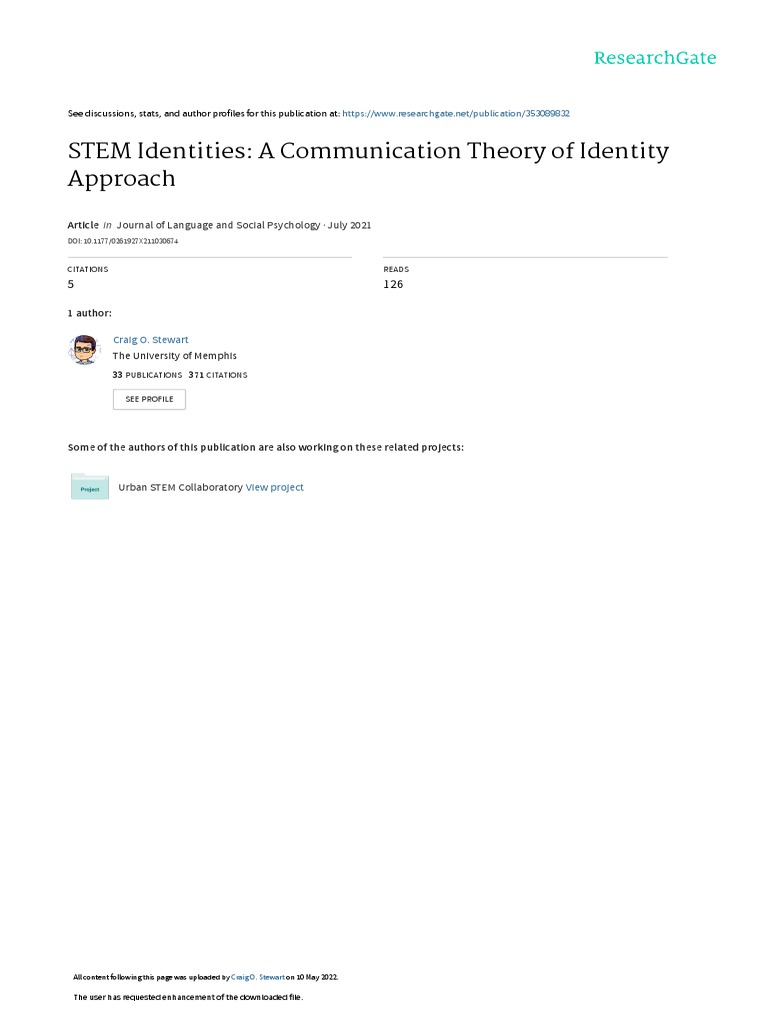 STEM Identities: A Communication Theory of Identity Approach | PDF ...