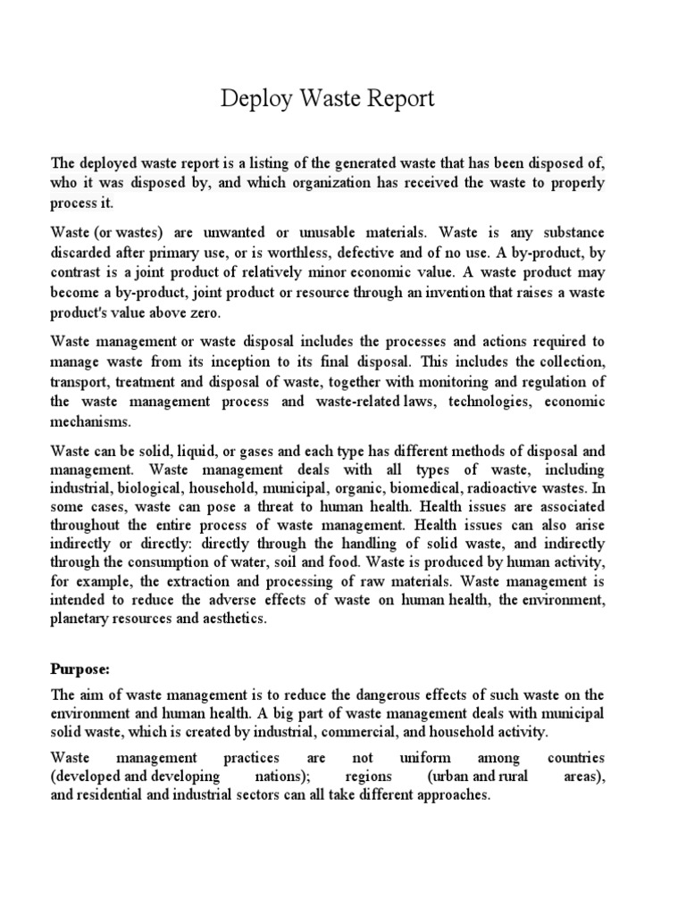 Deploy Waste Report | PDF | Waste | Waste Management