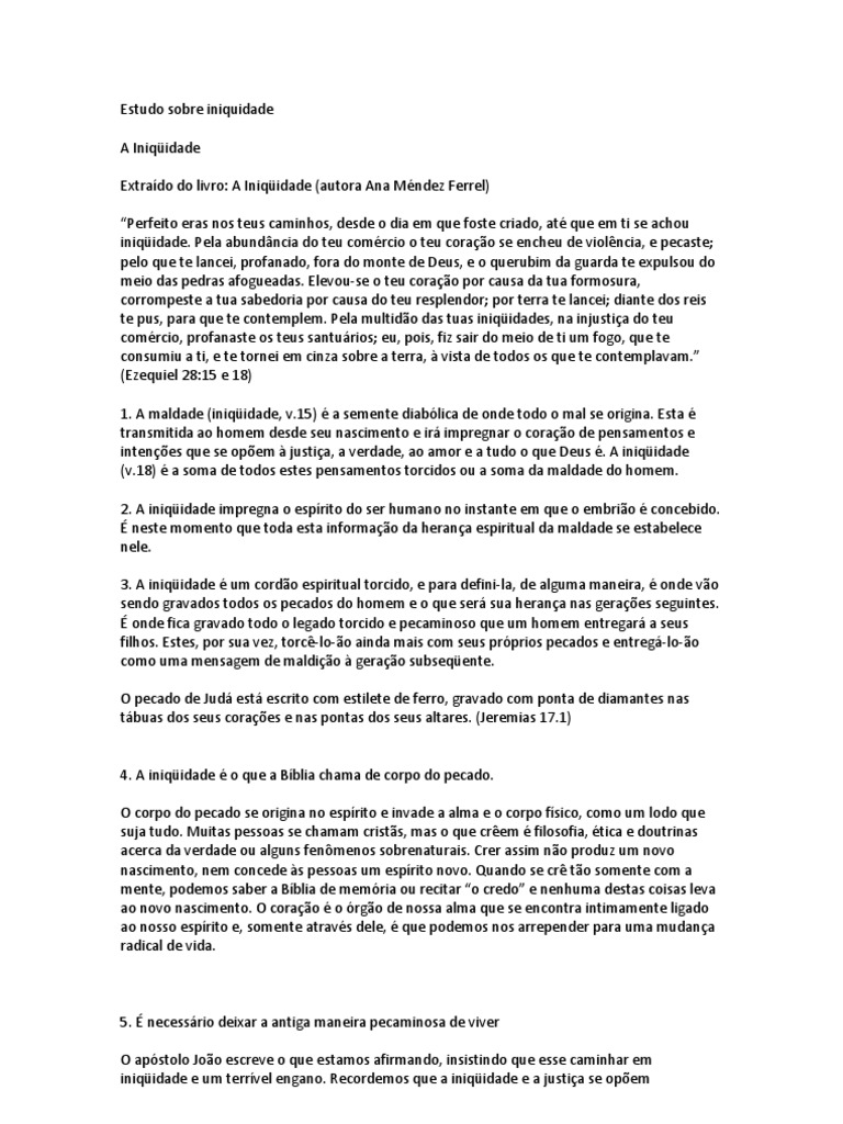 Estudo Sobre Iniquidade | PDF | Pecado | Espírito