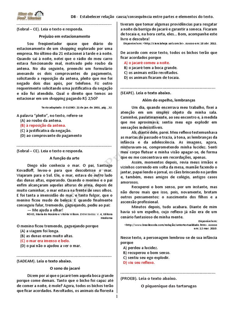D8 (5º Ano - L.P - BLOG Do Prof. Warles) | PDF