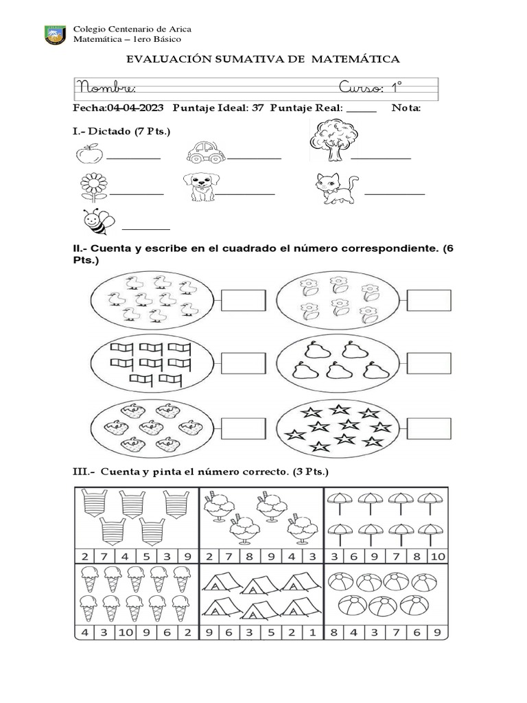 Evaluación Sumativa 1 Matemática Pdf 0184