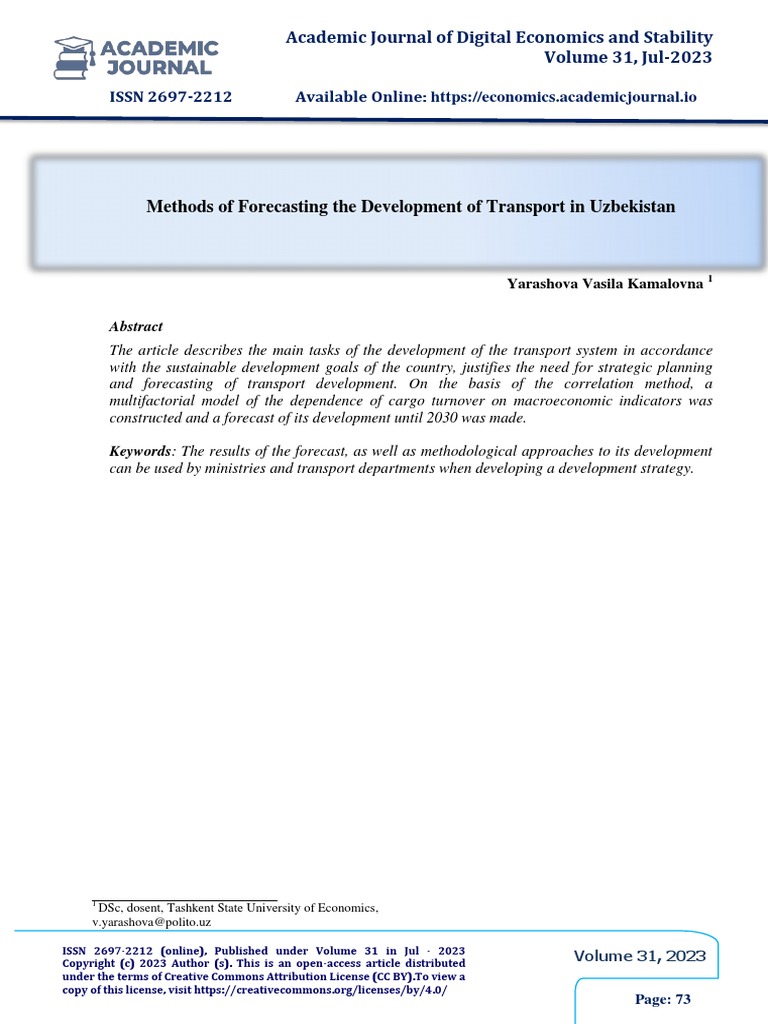 73-81 Methods of Forecasting The Development of Transport in Uzbekistan | PDF