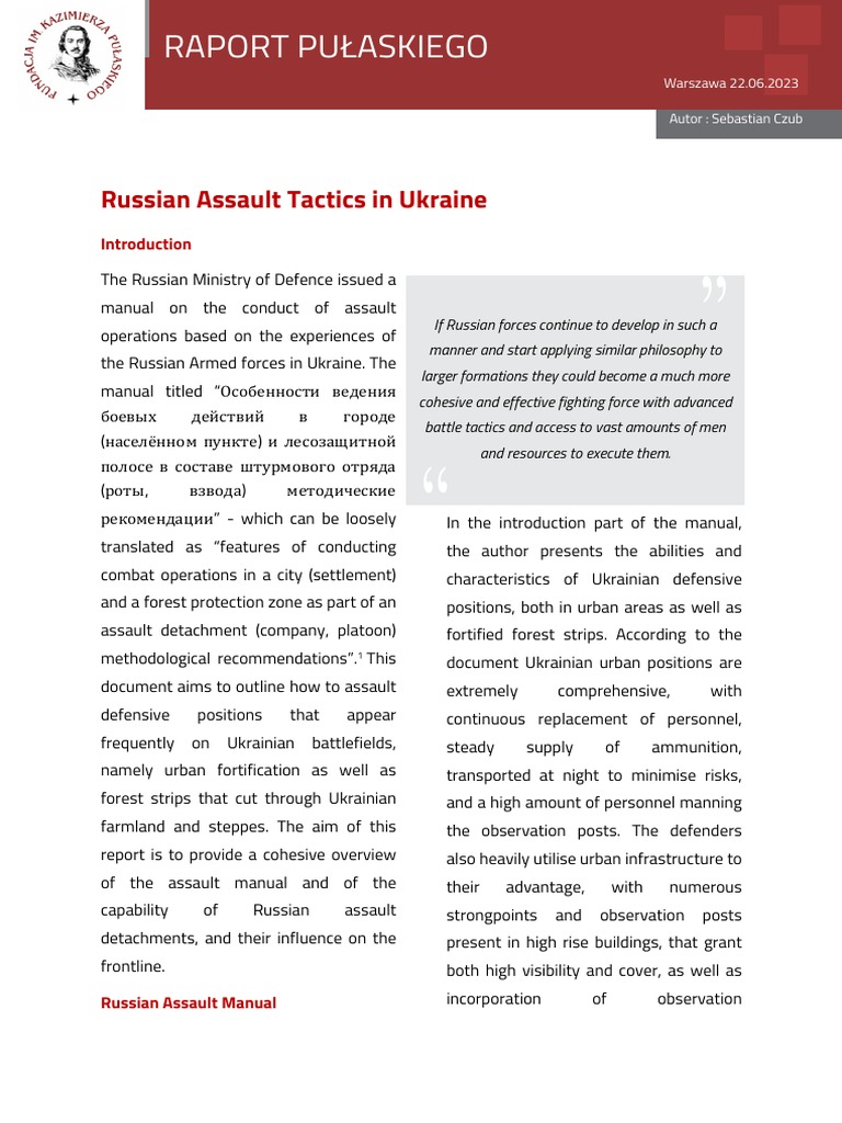 Pulaski Report Russian Assault Tactics in Ukraine | PDF | History