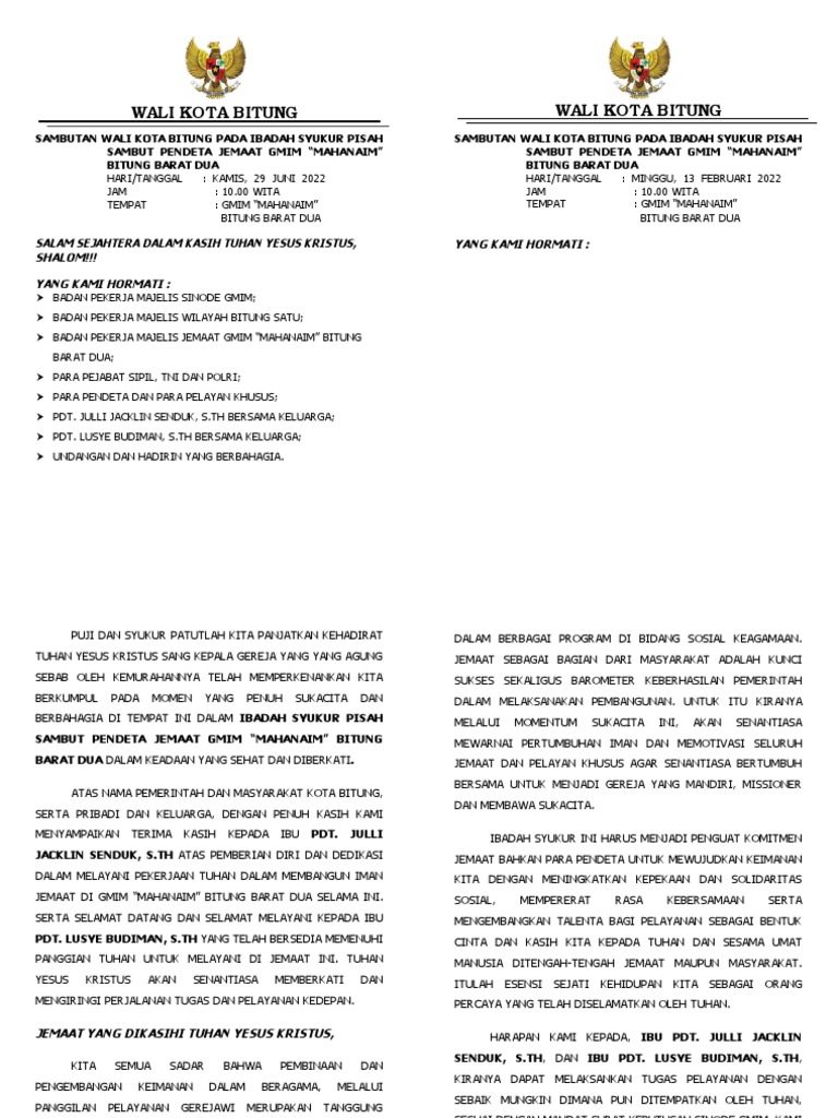 Pisah Sambut Pendeta Gmim Mahanaim Bb2 | PDF