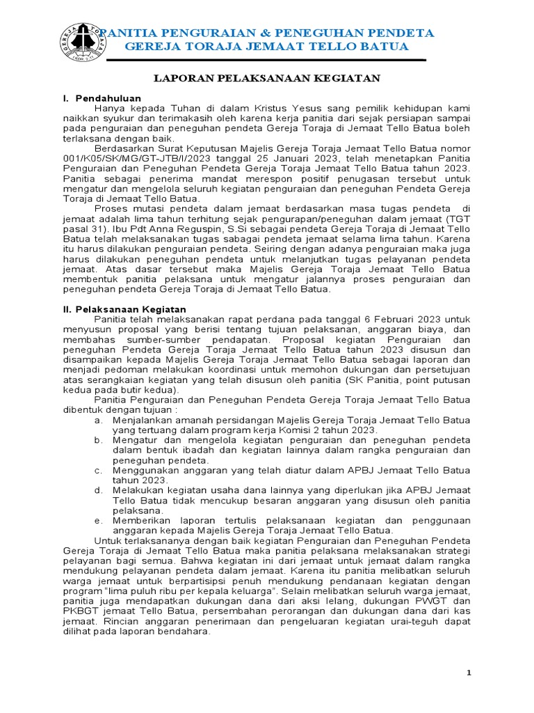 Laporan Pelaksanaan Kegiatan Urai Teguh | PDF