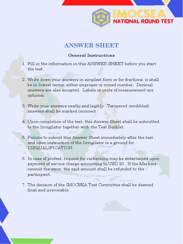 Imocsea Official Answer Sheet | PDF