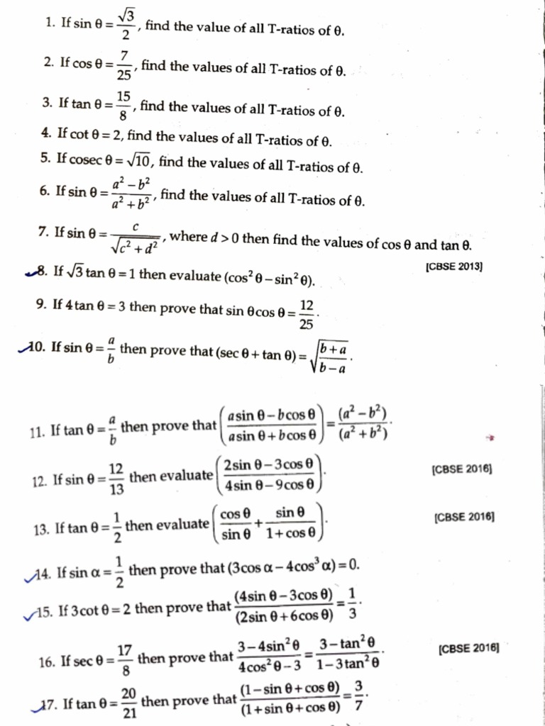 Trigonometric Ratios Assignment-1 | PDF Trigonometric Ratios Assignment-1 | PDF