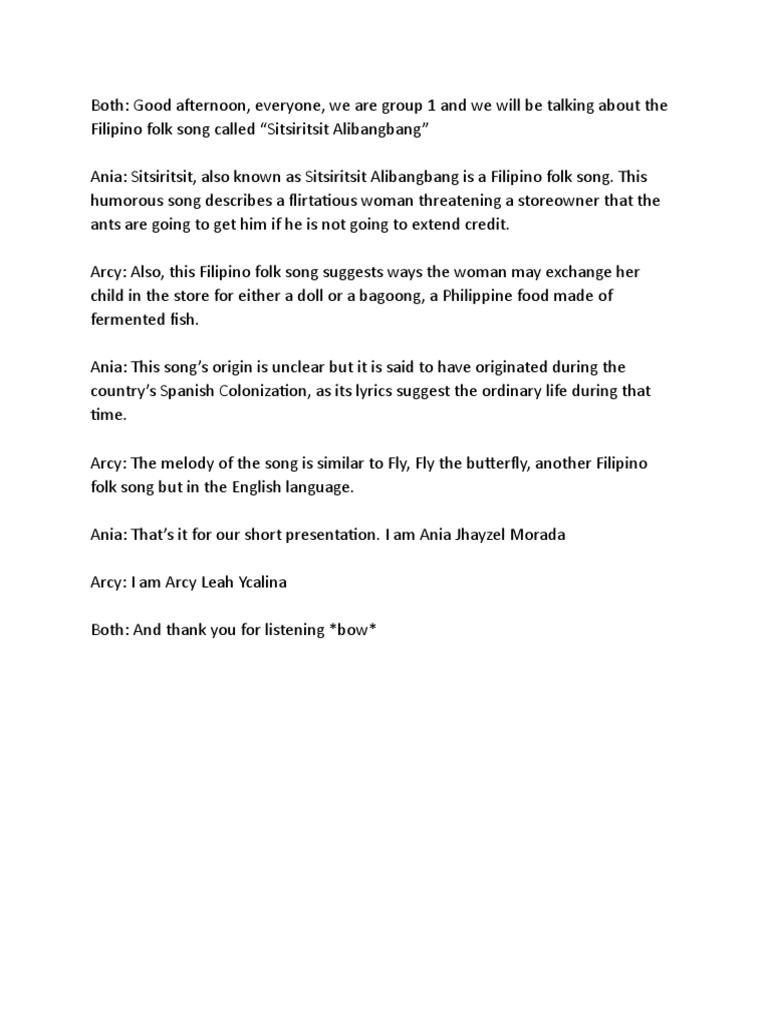 Sitsiritsit Alibangbang: A Filipino Folk Song | PDF | Poetry