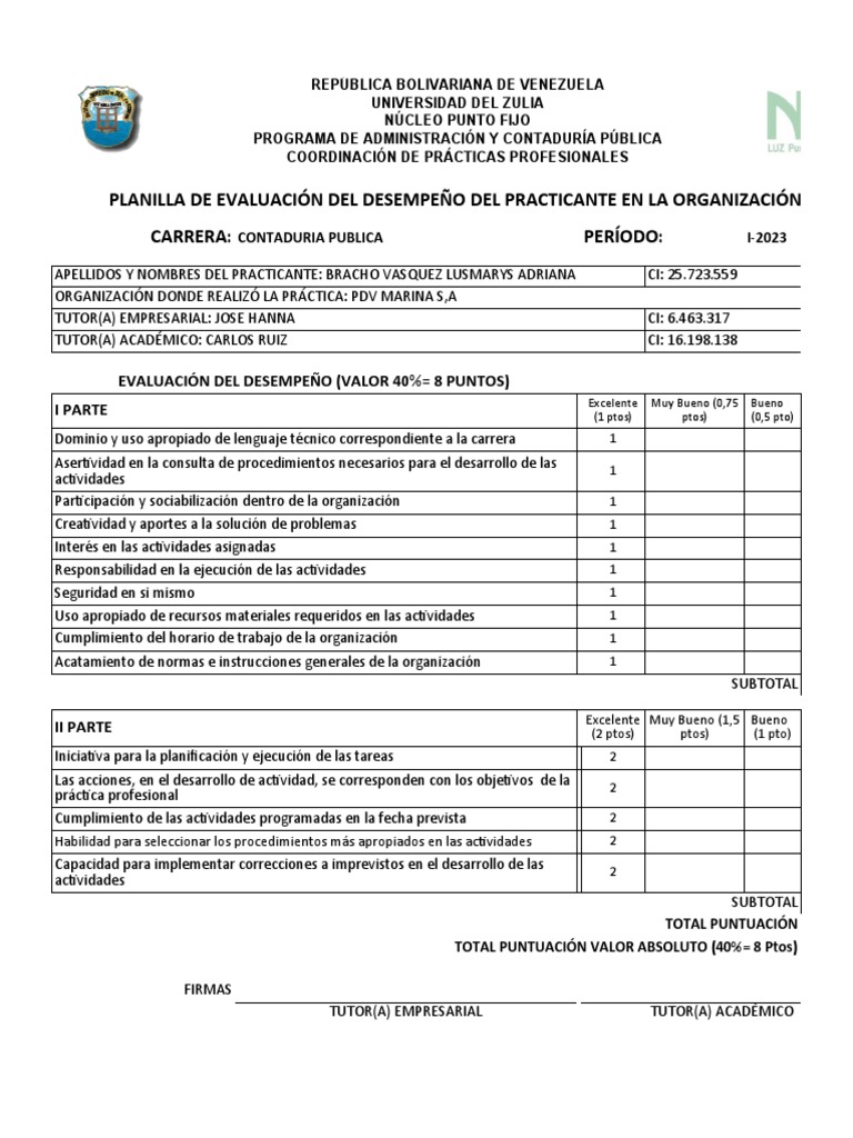 Formatos Evaluacion de Prácticas Profesionales | PDF