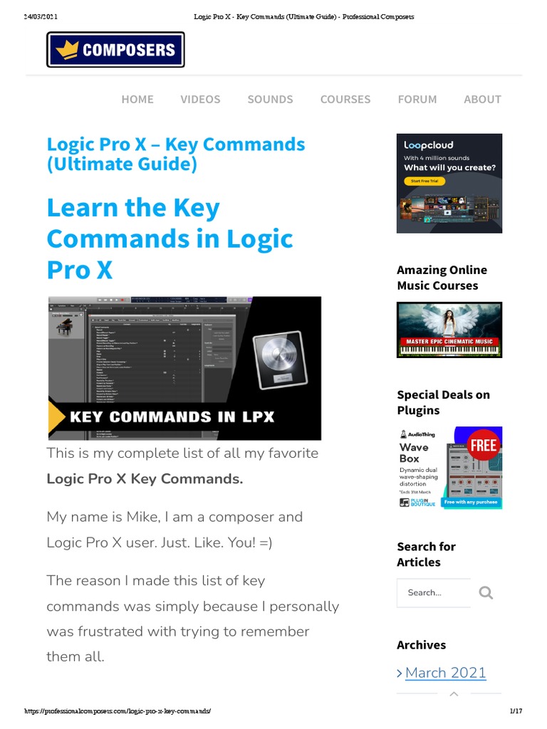 Logic Pro X - Key Commands (Ultimate Guide) - Professional Composers | PDF | Computing | Software
