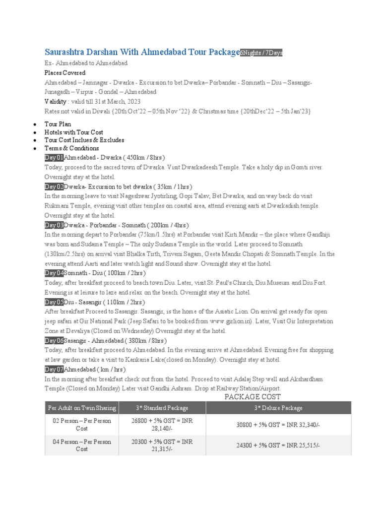 Saurashtra Tour Package from Ahmedabad | PDF | Transport
