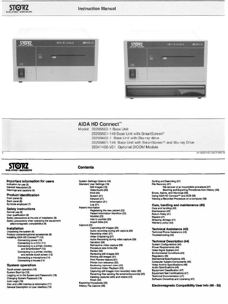 Storz Aida Base Unit - User Manual | PDF | Video | Usb