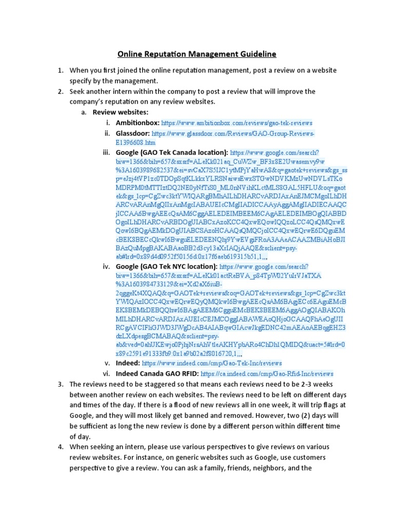 Online Reputation Management Guideline | PDF