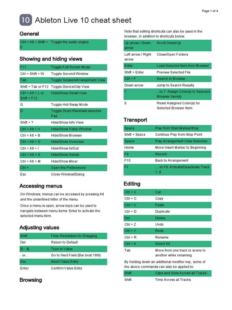 Ableton Live 10 Shortcuts Pdf