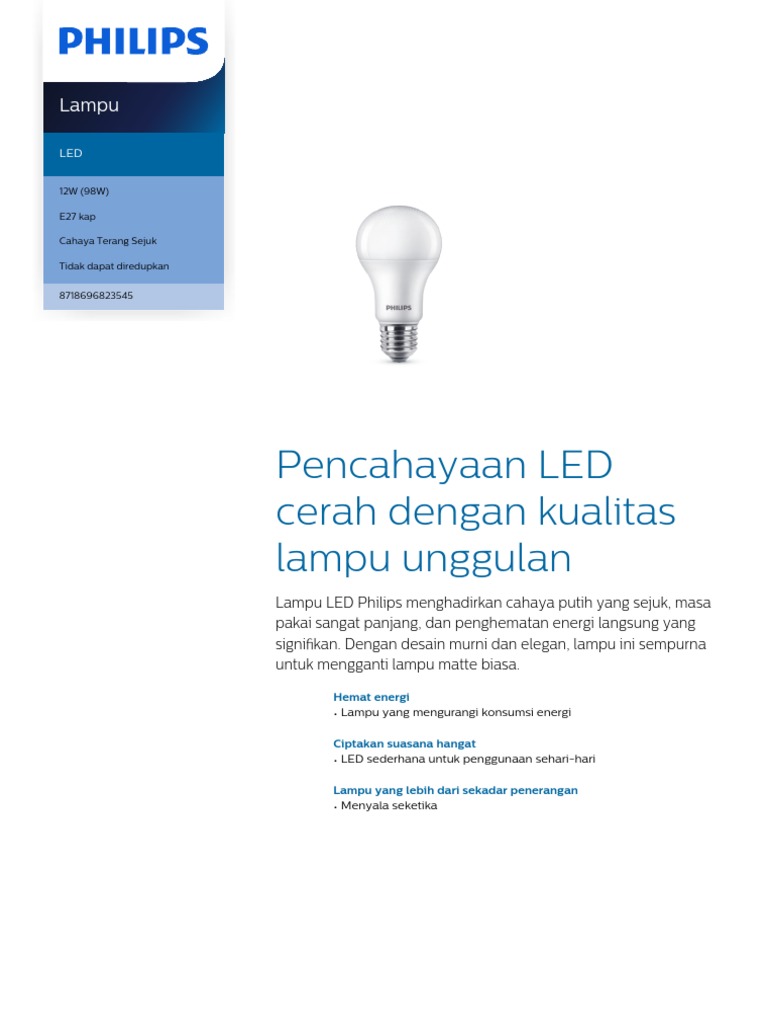 Data Sheet Lampu Philip Led 12 Watt Yang Di Gunakan Dalam Perhitungan ...