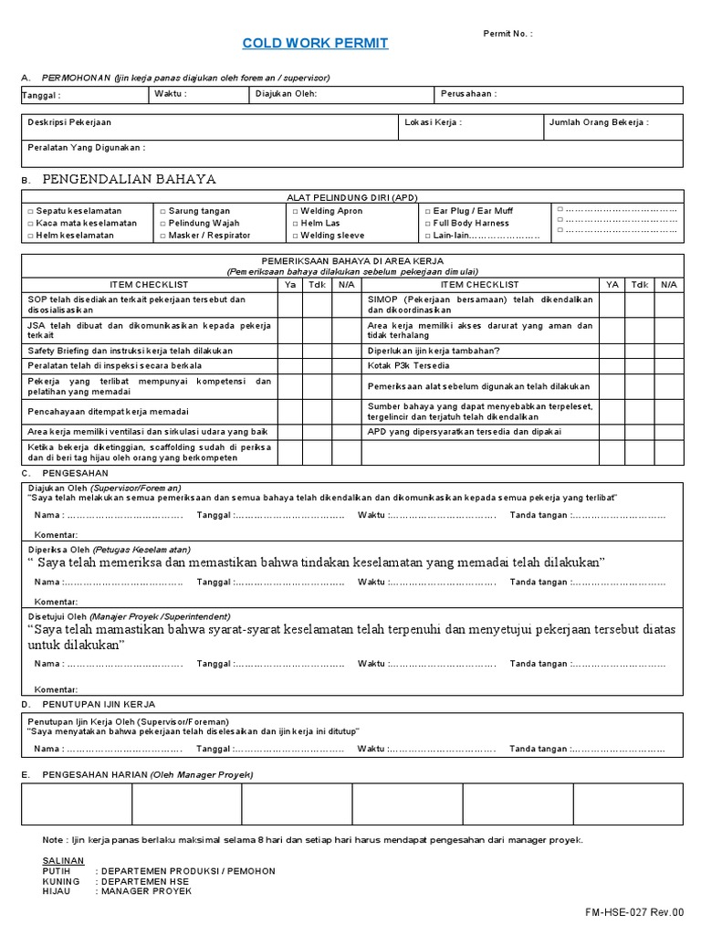 Cold Work Permit | PDF