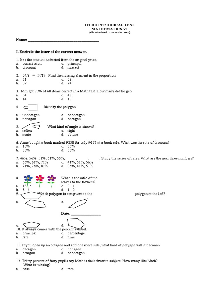 PT - Mathematics 6 - Q3 | PDF