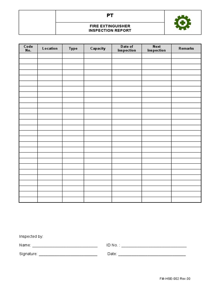 Fire Extinguisher Inspection Report Form | PDF