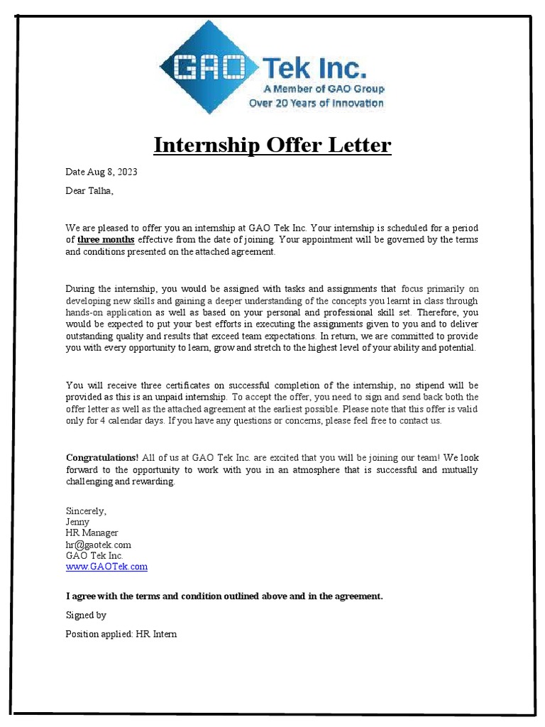 Internship Offer Letter (1) | PDF
