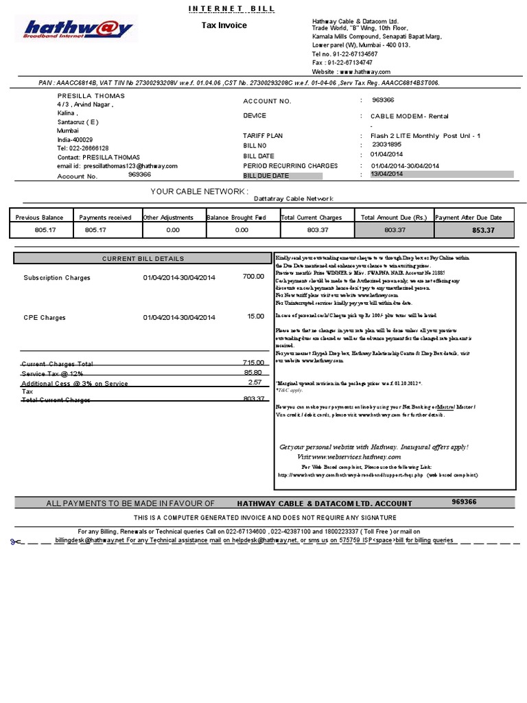 Internet Bill Formatpdf | PDF