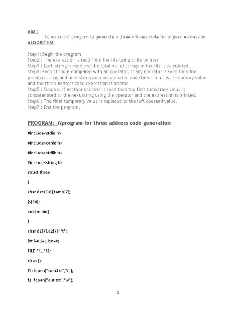 Three Address Code Generation Pdf