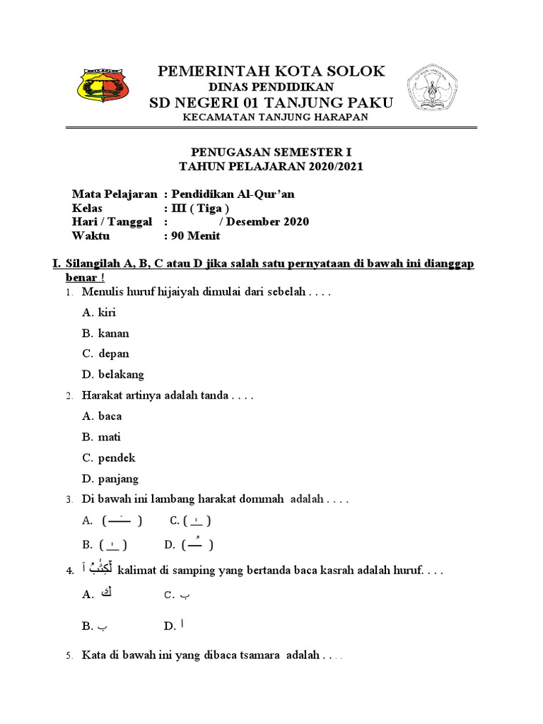 Soal PQ SMT I Kls III | PDF