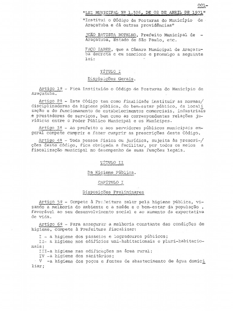 Código de Posturas 1526 1971 - Aracatuba | PDF